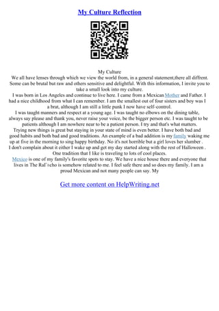 My Culture Essay | PDF