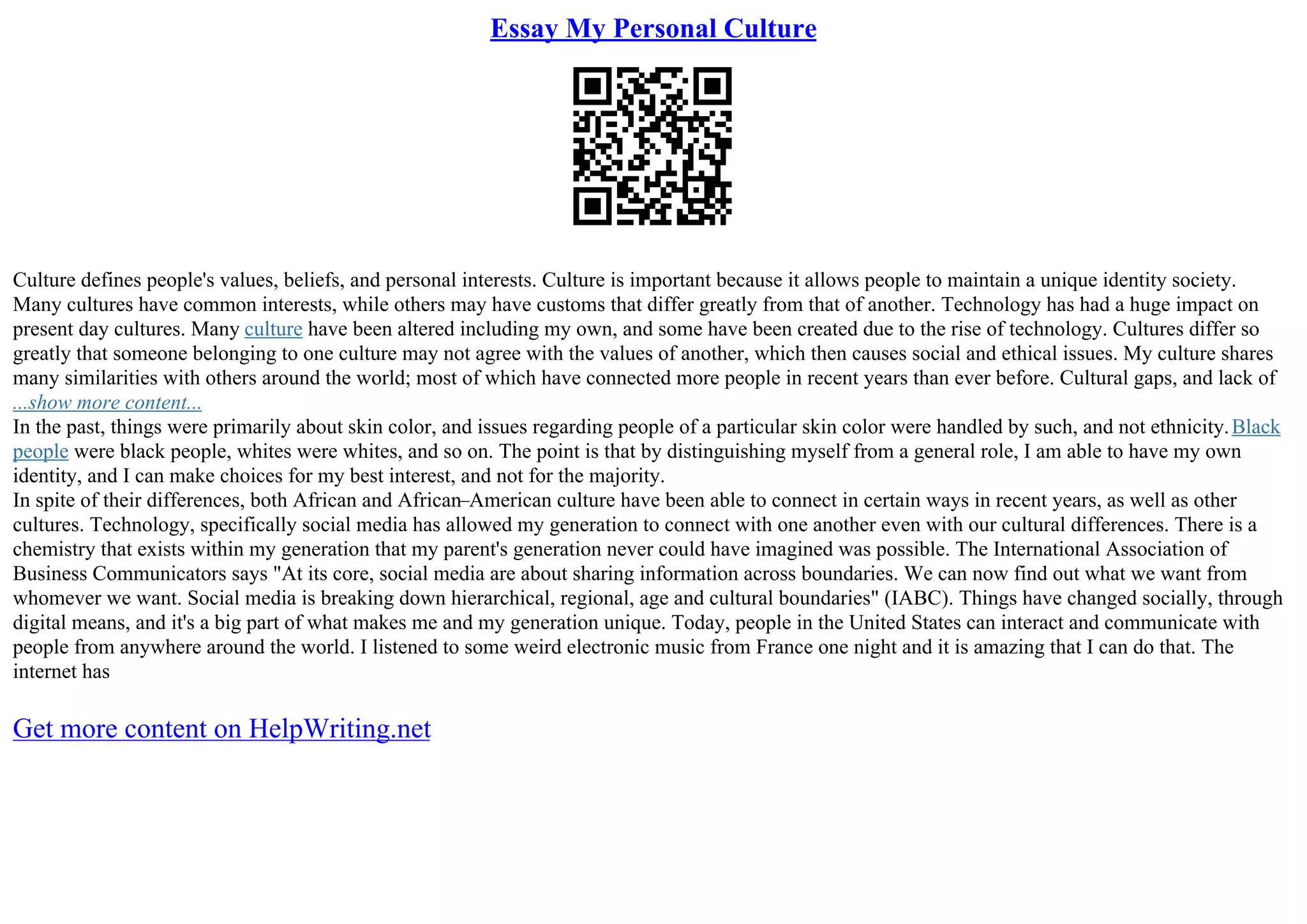 My Culture Reflection | PDF