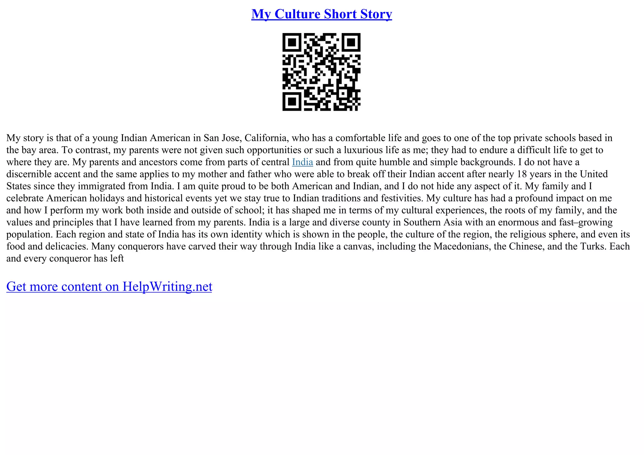 My Culture Short Story | PDF