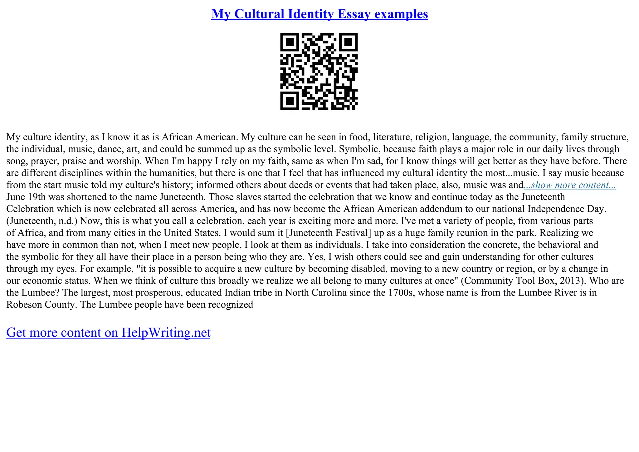 My Culture Short Story | PDF