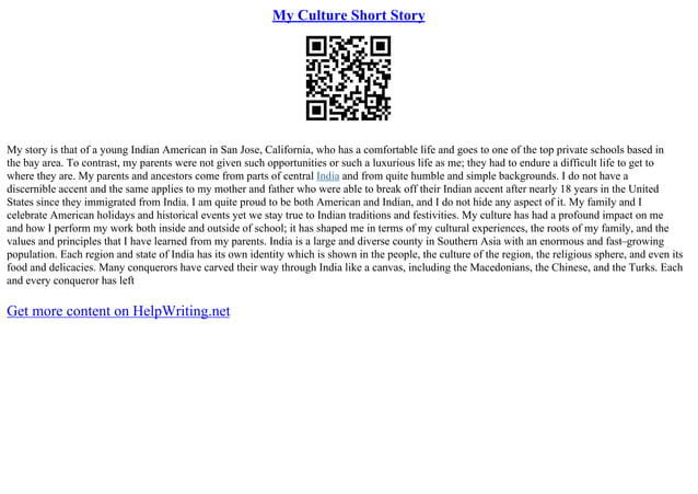 My Culture Short Story | PDF | Genealogy and Ancestry | Hobbies & Interests