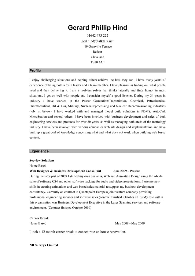 Gerard Hind's CV | PDF