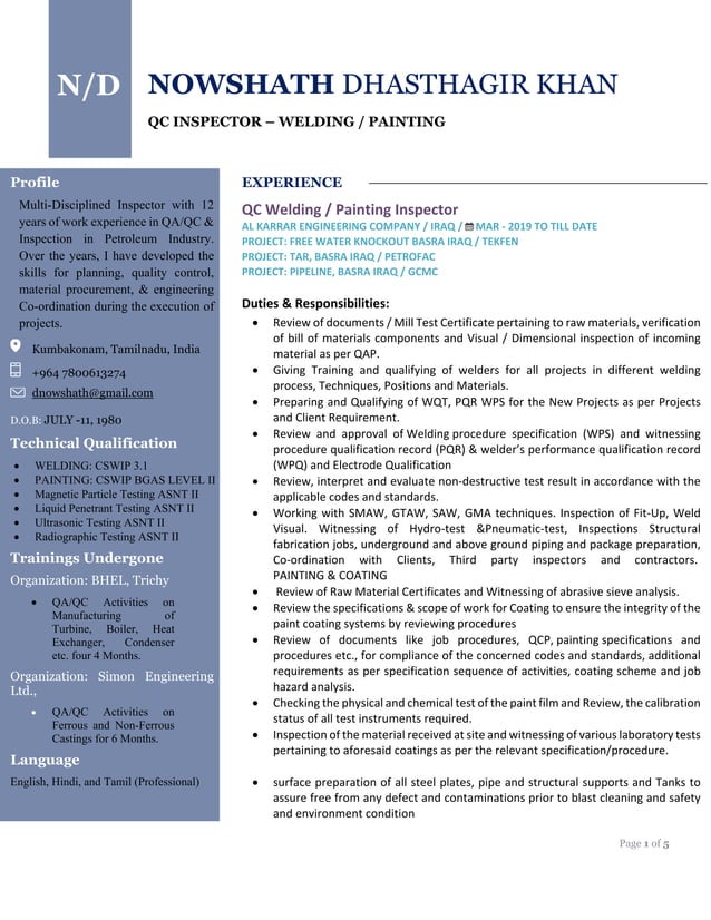 QC Welding & Painting Inspector | PDF
