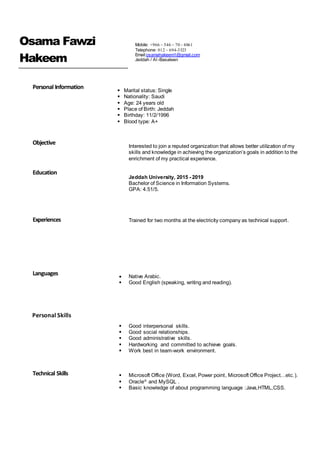 My cv osama hakeem | DOCX | Computing | Technology & Computing