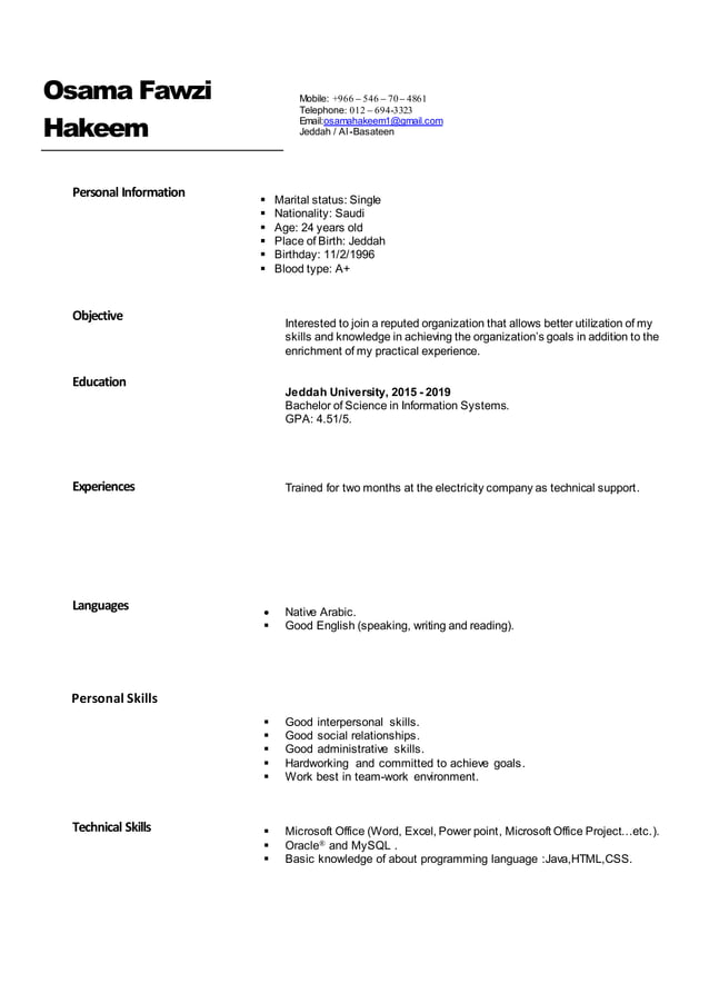 My cv osama hakeem | DOCX | Computing | Technology & Computing