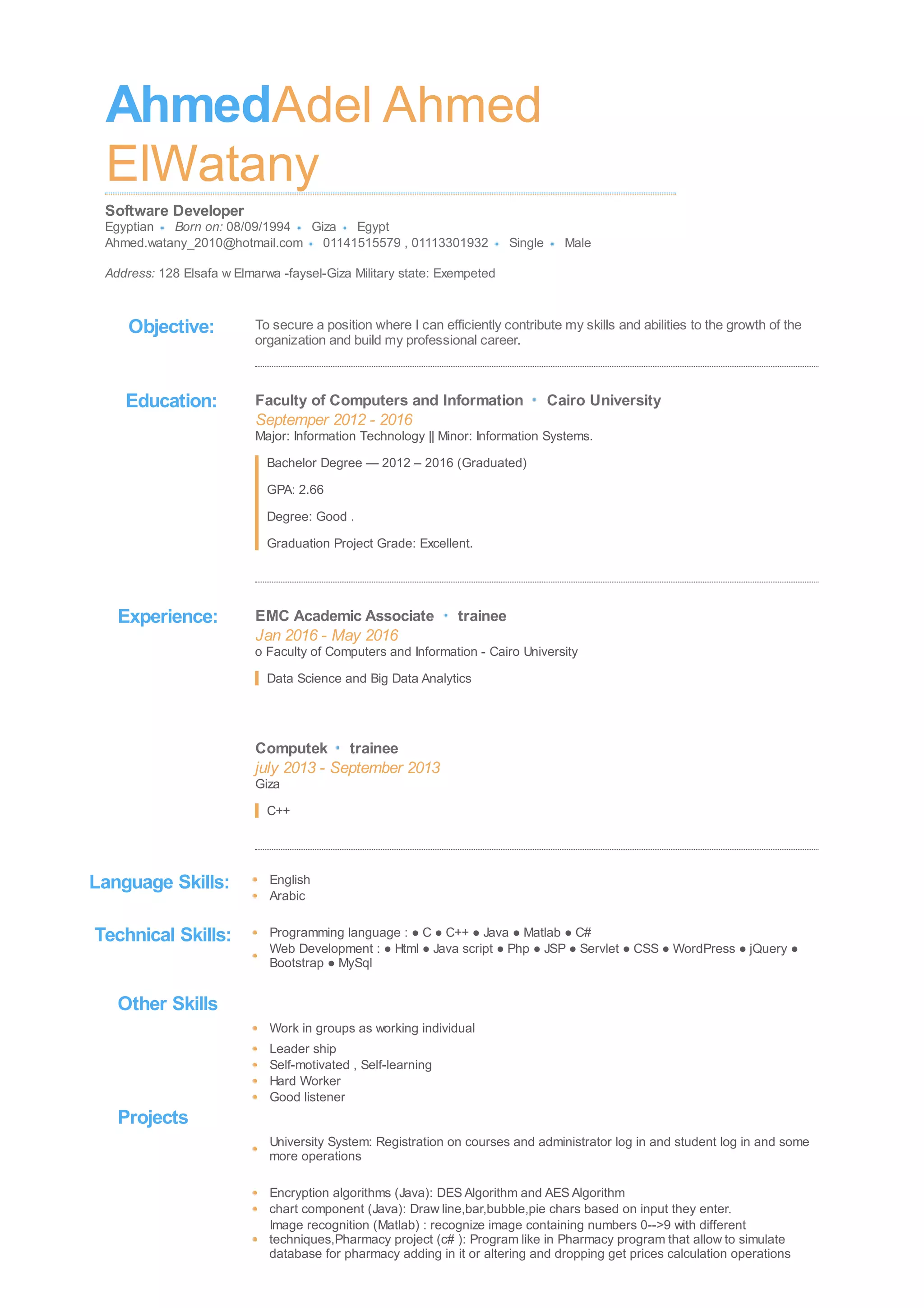 Ahmed Adel Ahmed Elwatany CV | PDF