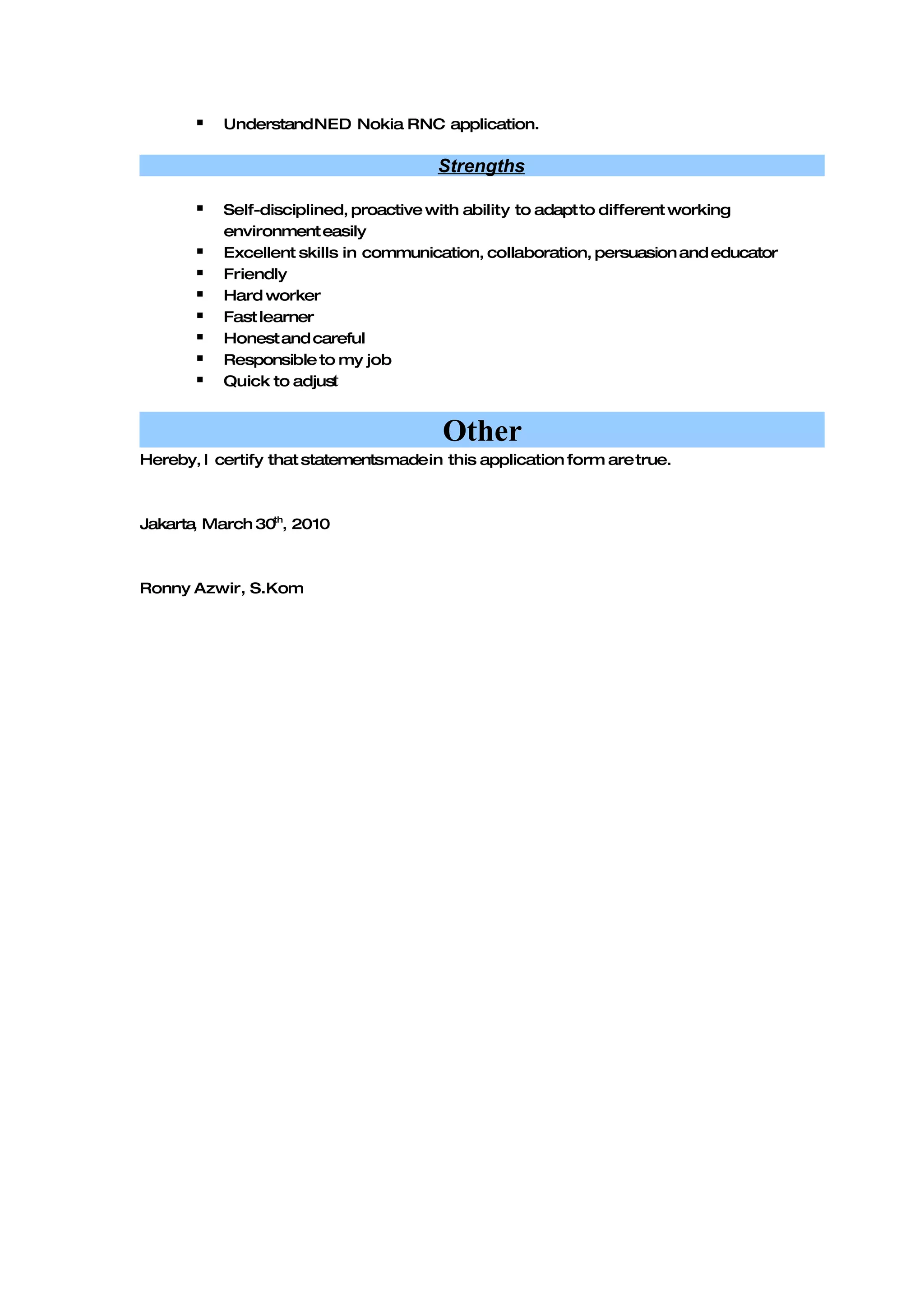 My Cv Ronny Azwir | DOC