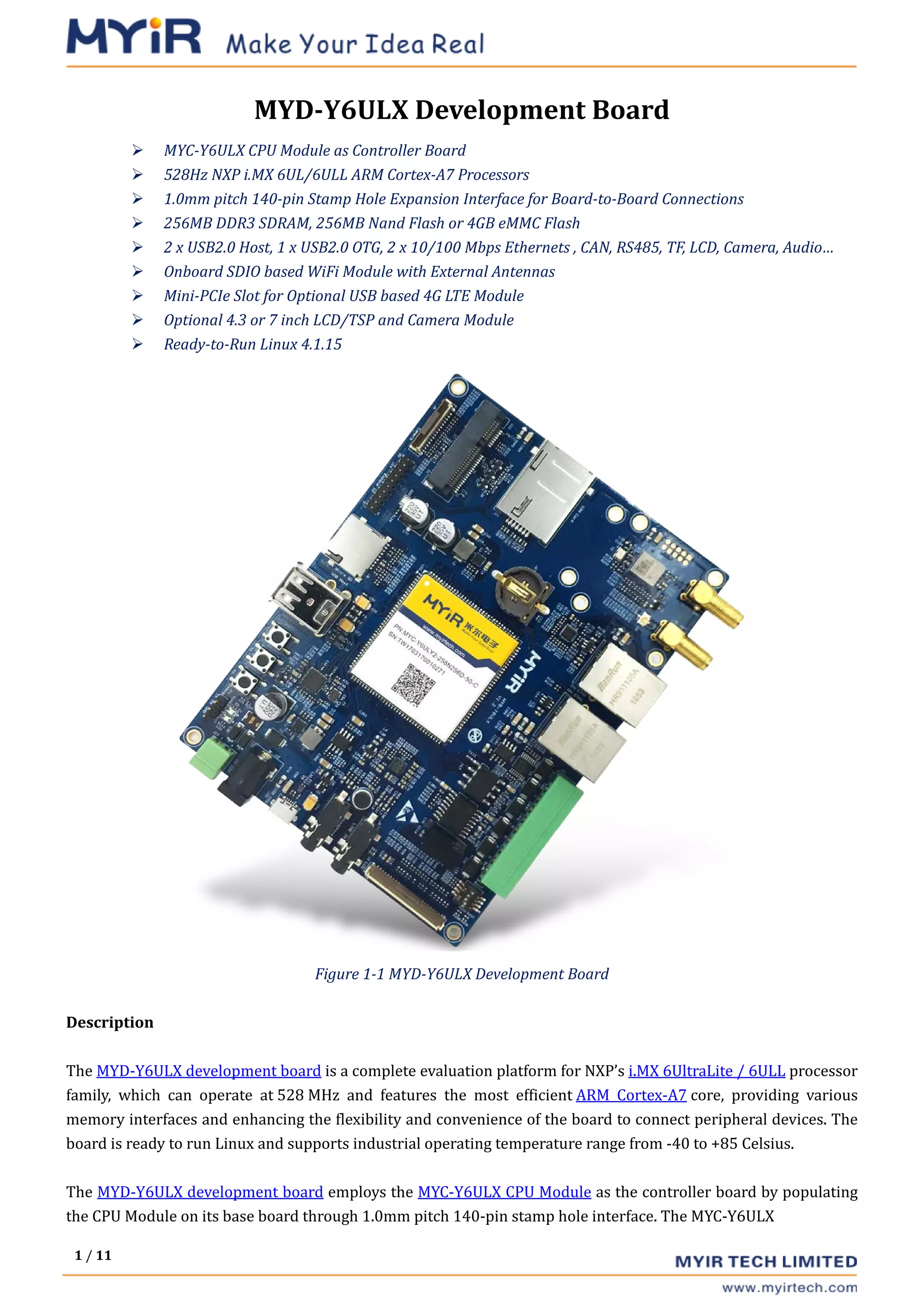 MYD-Y6ULX Development Board for i.MX 6UL/6ULL ARM Cortex-A7 Processors | PDF
