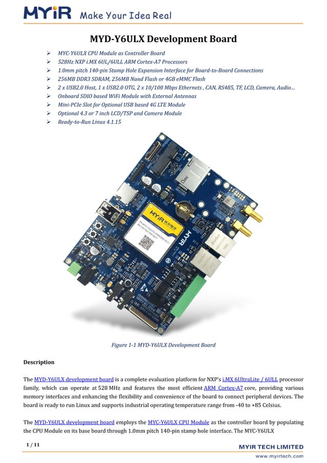MYD-Y6ULX Development Board for i.MX 6UL/6ULL ARM Cortex-A7 Processors | PDF
