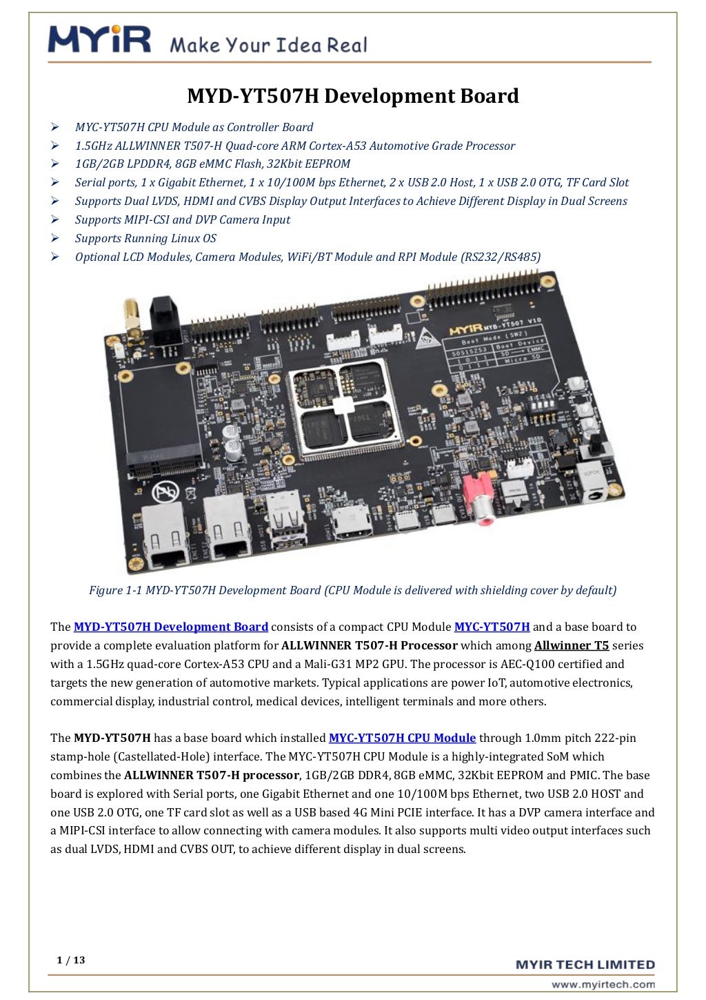 MYD-YT507H Development Board Overview | PDF