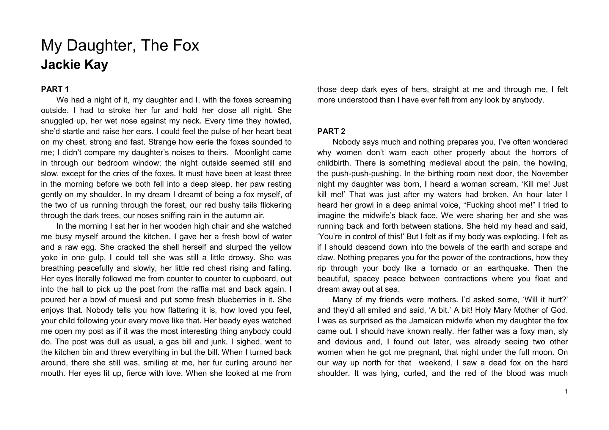 My daughter, the fox text | PDF