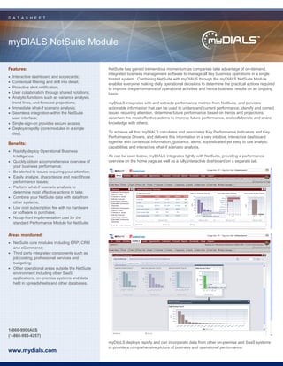 myDIALS NetSuite Module Data Sheet | PDF | Business | Business and Finance