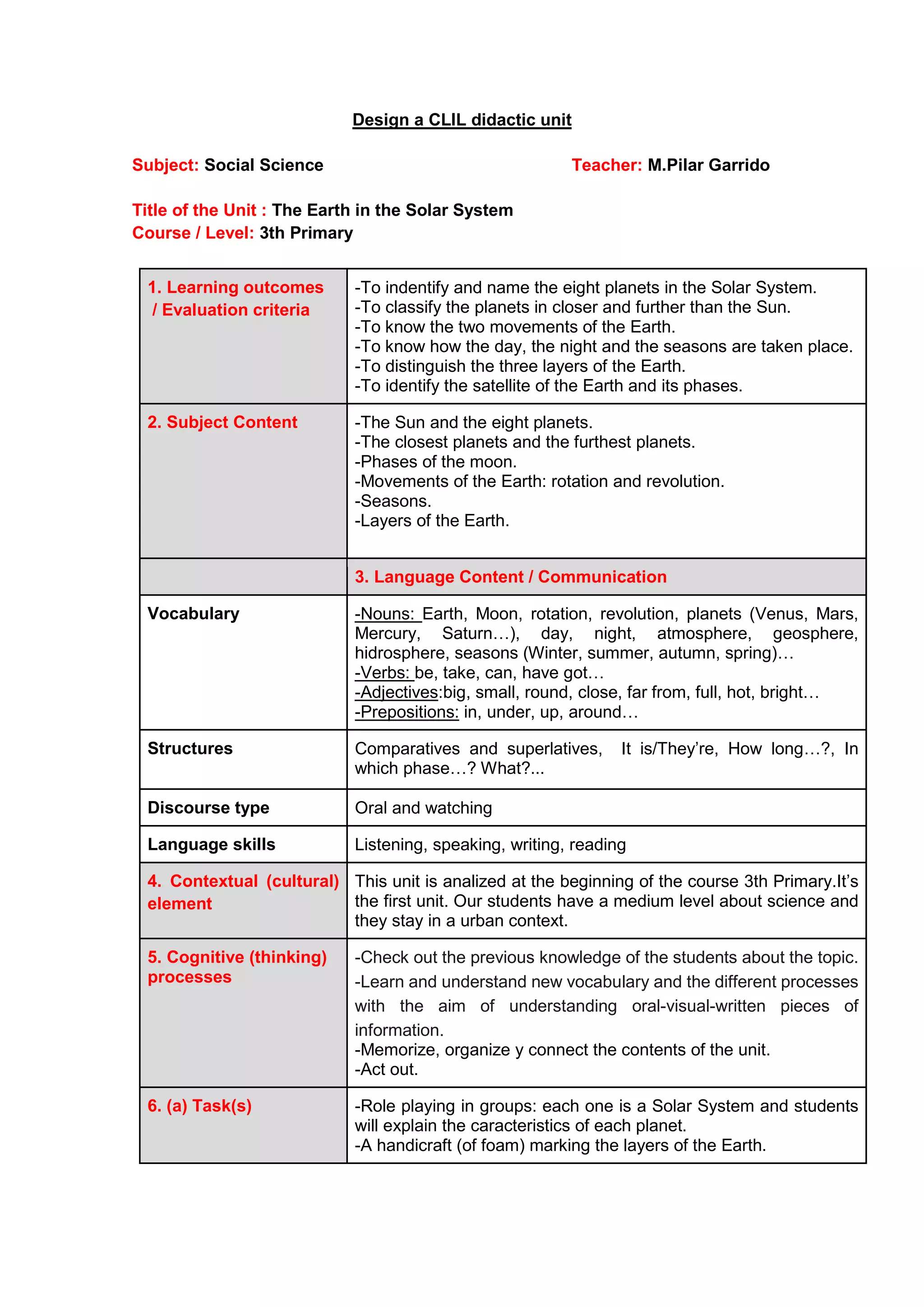 My didactic unit 3º | PDF