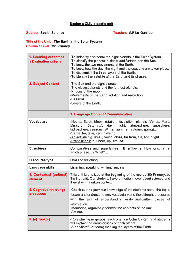 My didactic unit 3º | PDF