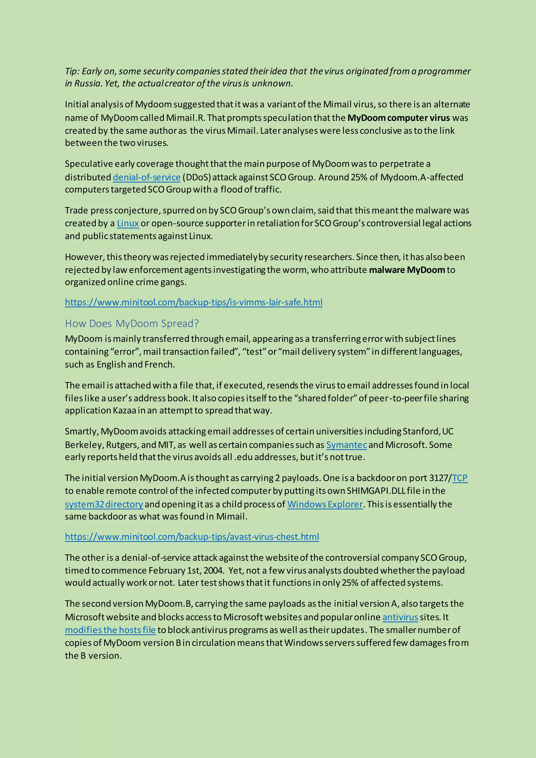 Mydoom virus | DOCX