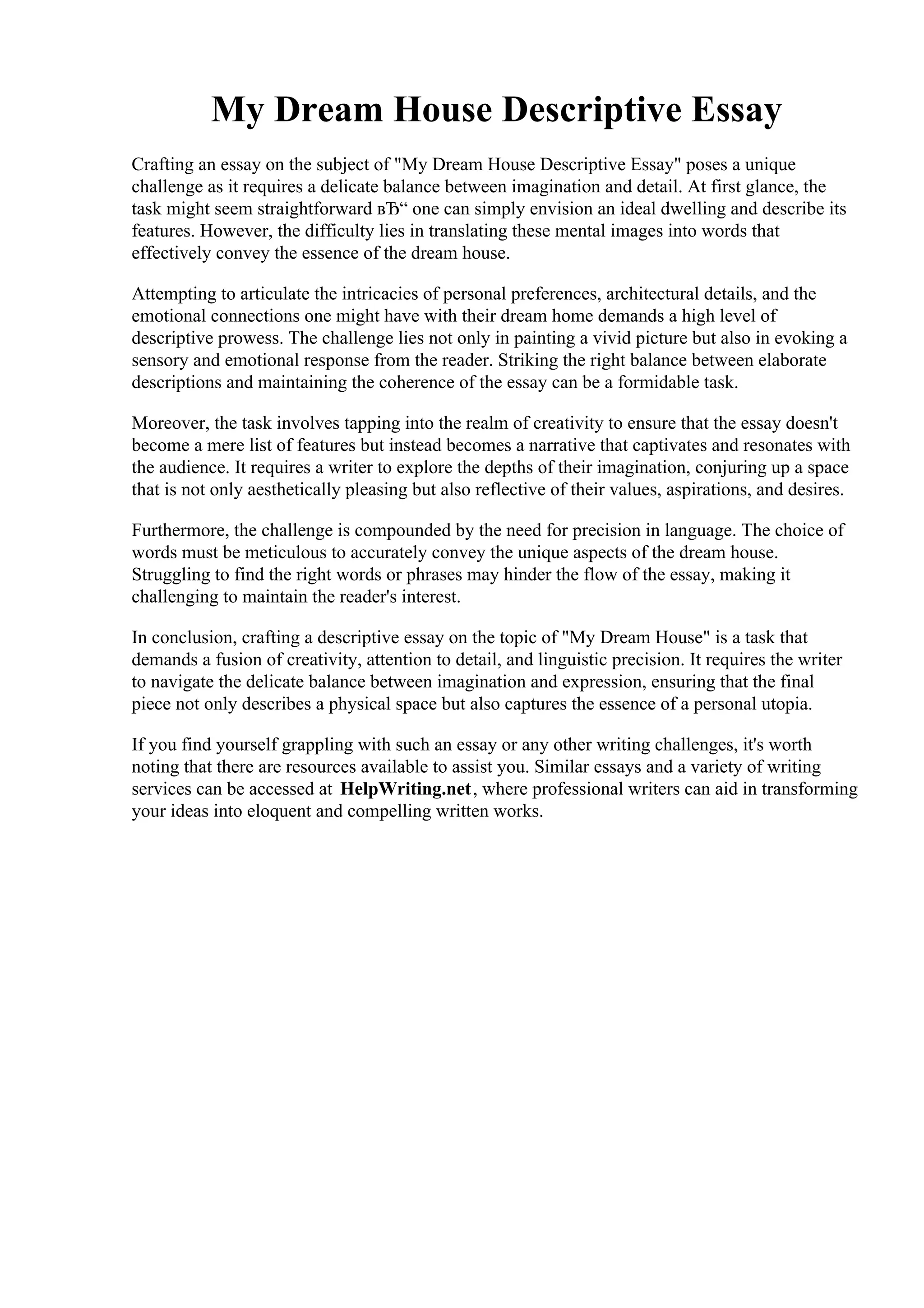 My Dream House Descriptive Essay | PDF