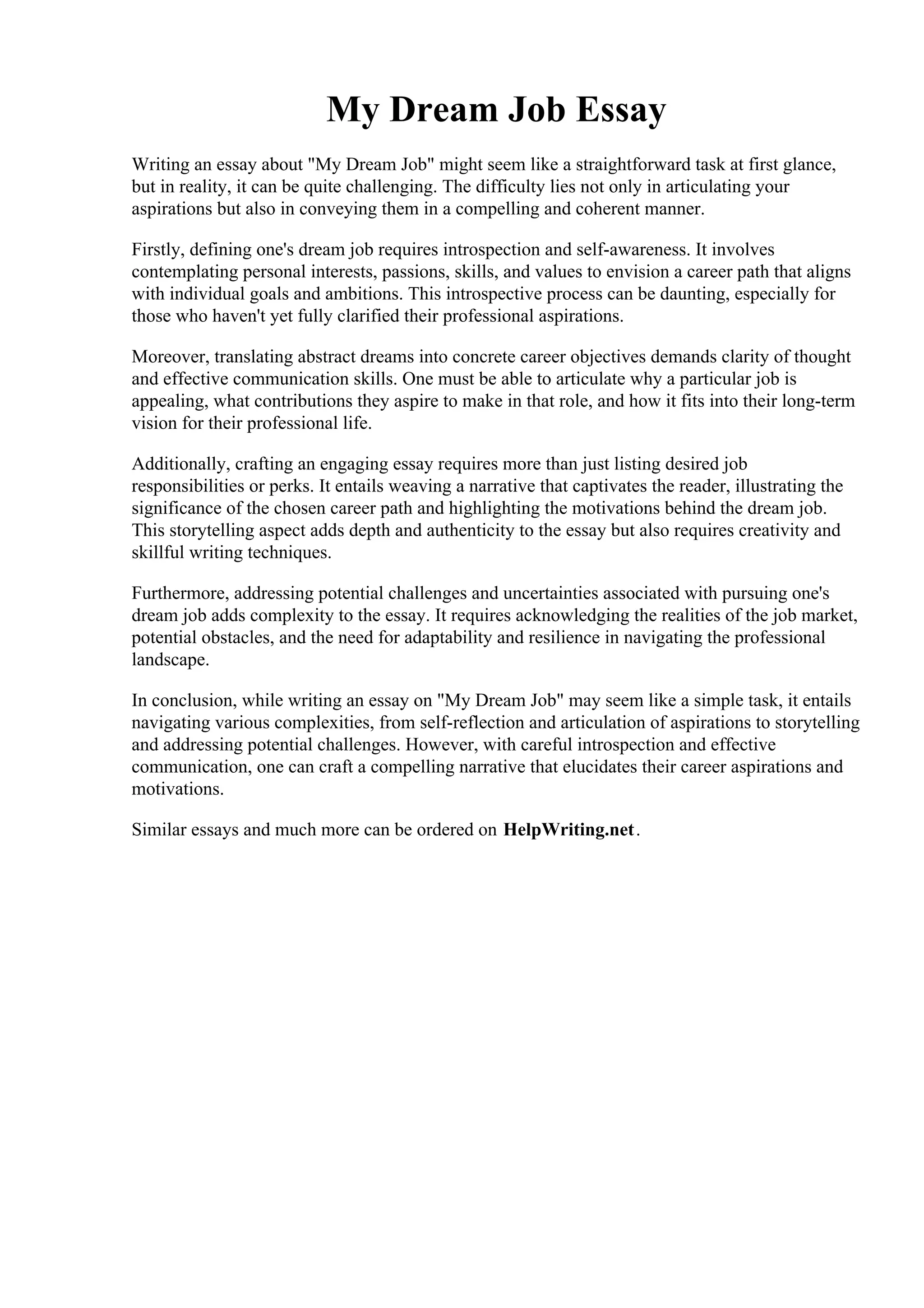 My Dream Job Essay | PDF