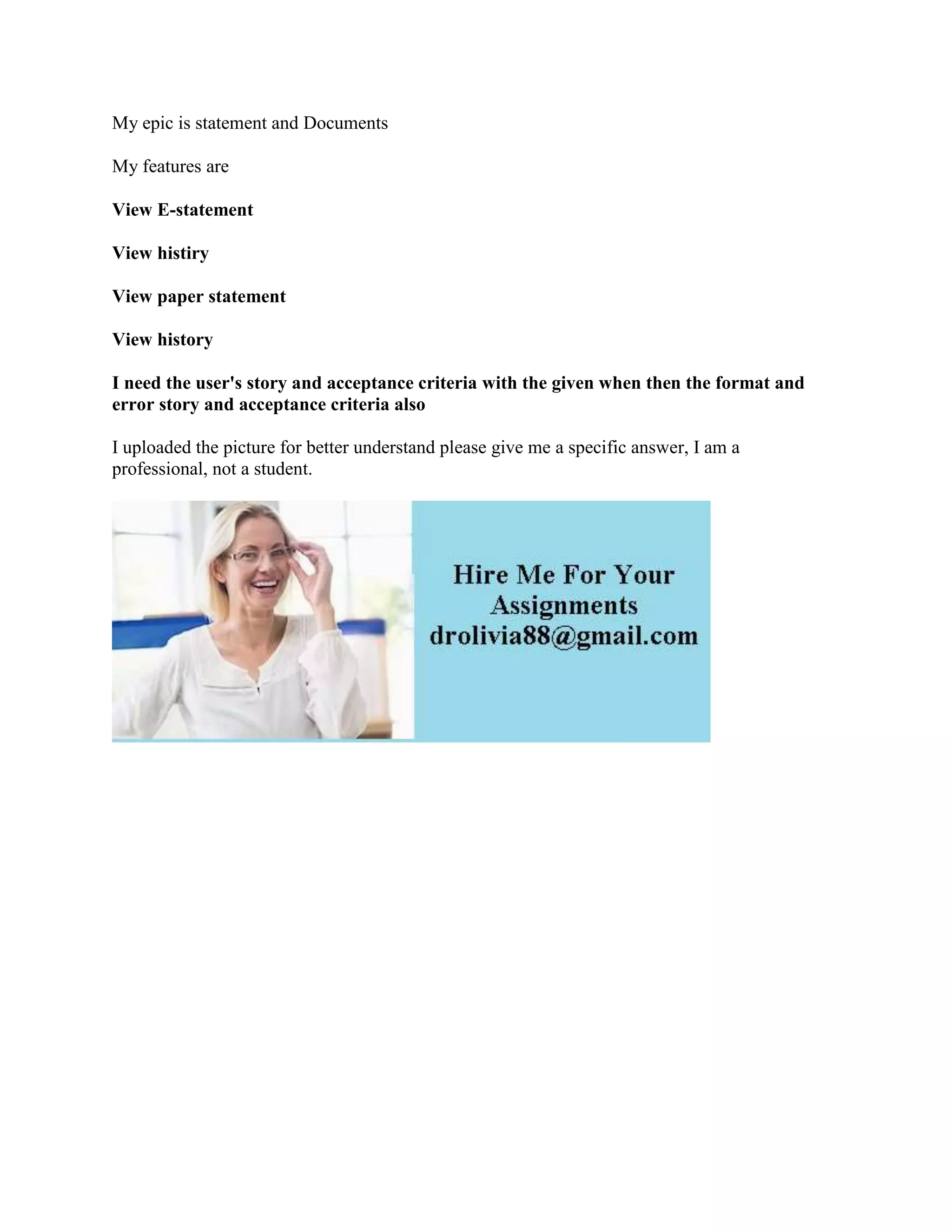 My epic is statement and Documents My features are View E-statement Vi.docx