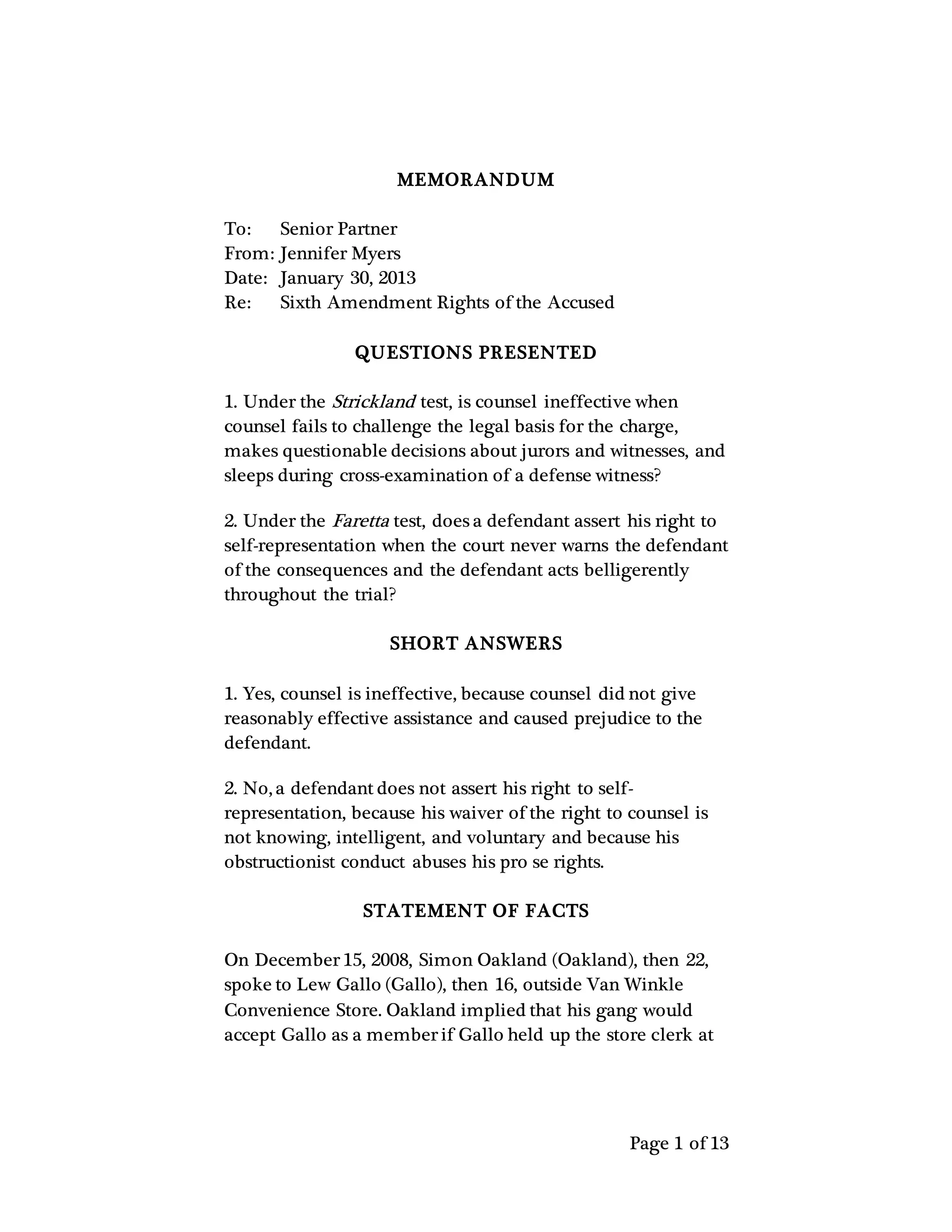 Writing Sample - Memorandum | DOCX