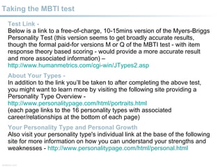 Myers-Briggs Type Indicators Overview | PPT