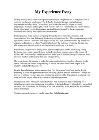 My Experience Essay. Hunter College CUNY | PDF
