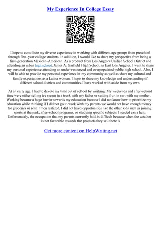 My Experience In College Essay | PDF