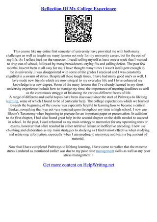 My Experience In College Essay | PDF