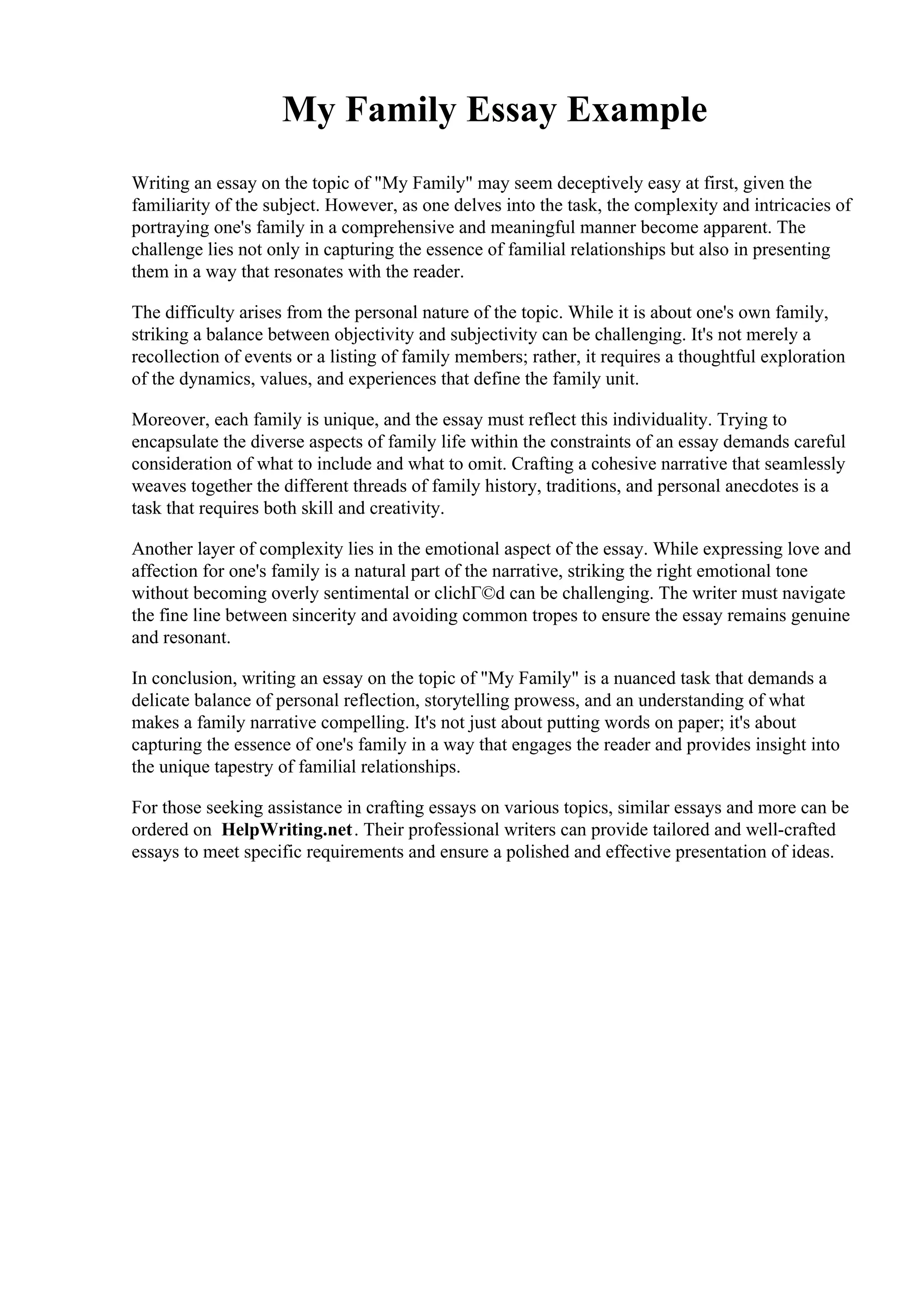 My Family Essay Example. Mississippi Delta Community College | PDF