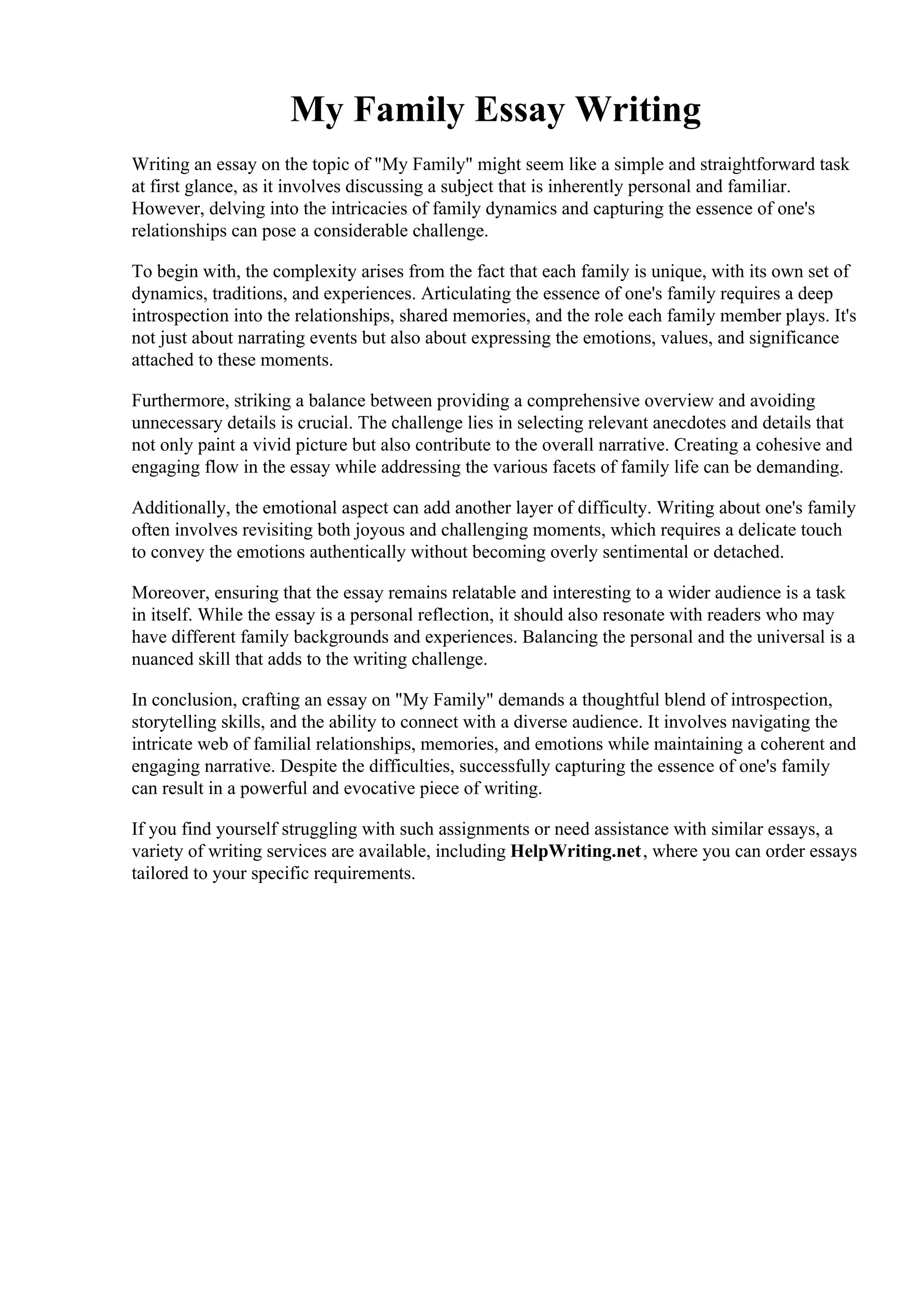 My Family Essay Writing. Essay About Family: How to Write It? What to Include? | PDF