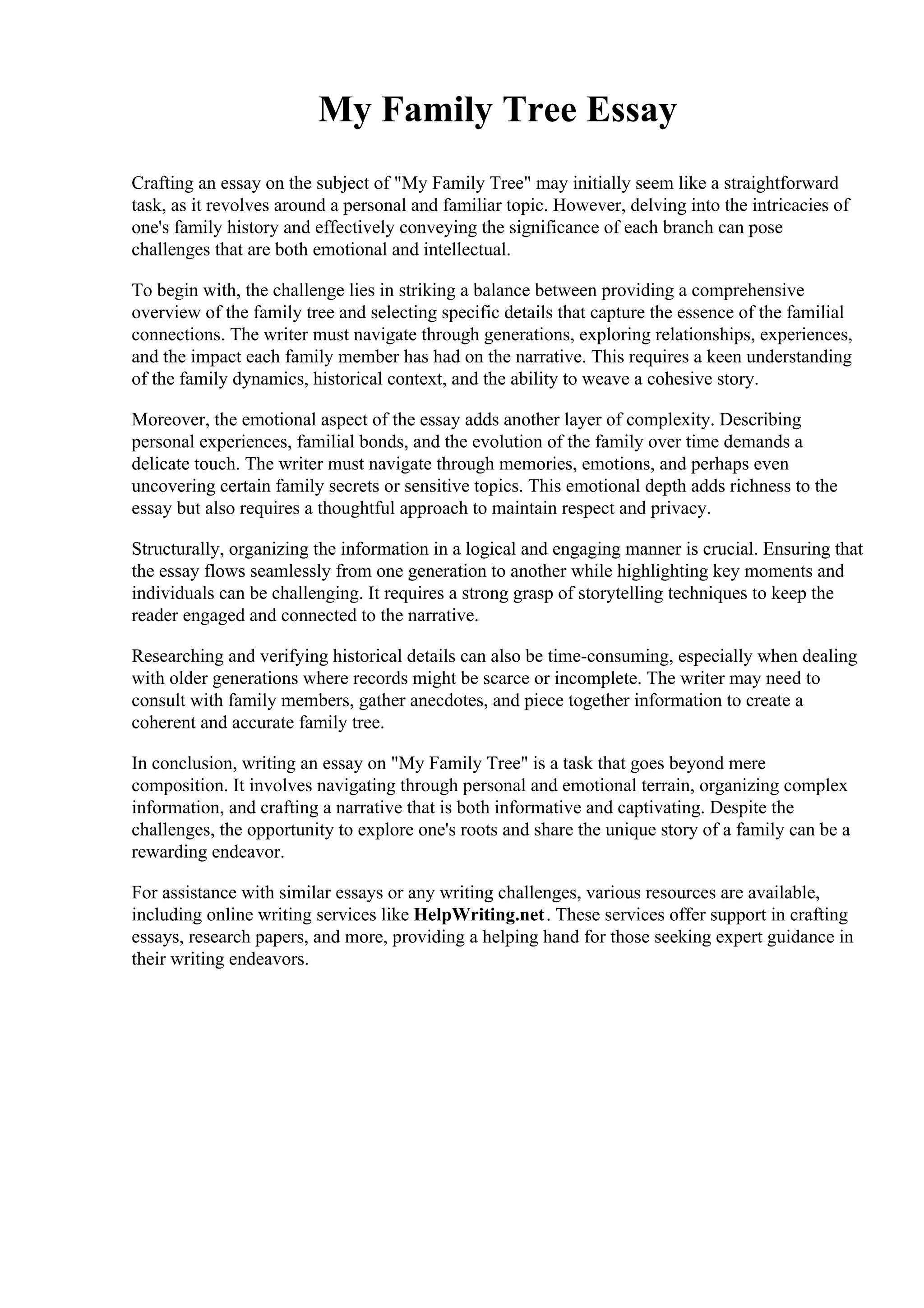 My Family Tree Essay. Goodwin University | PDF