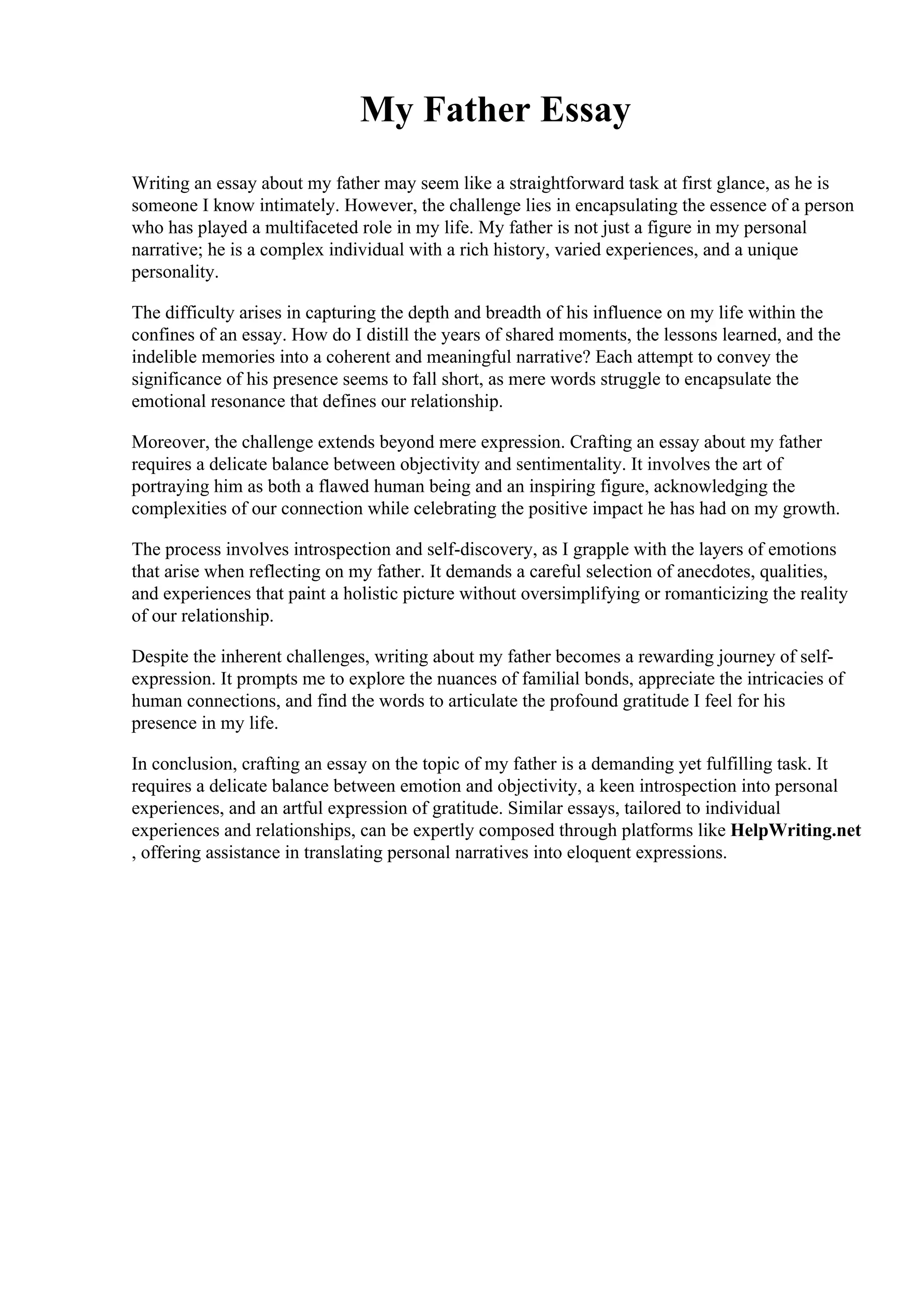 My Father Essay. Trinity College of Nursing and Health Sciences | PDF