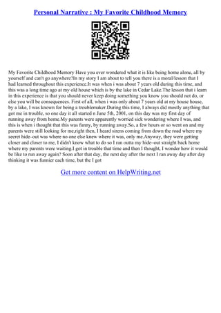 My Childhood Memories Essay