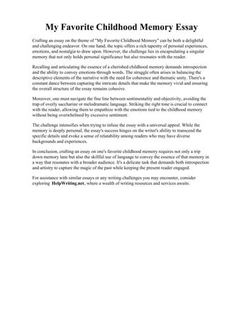 My Favorite Childhood Memory Essay | PDF