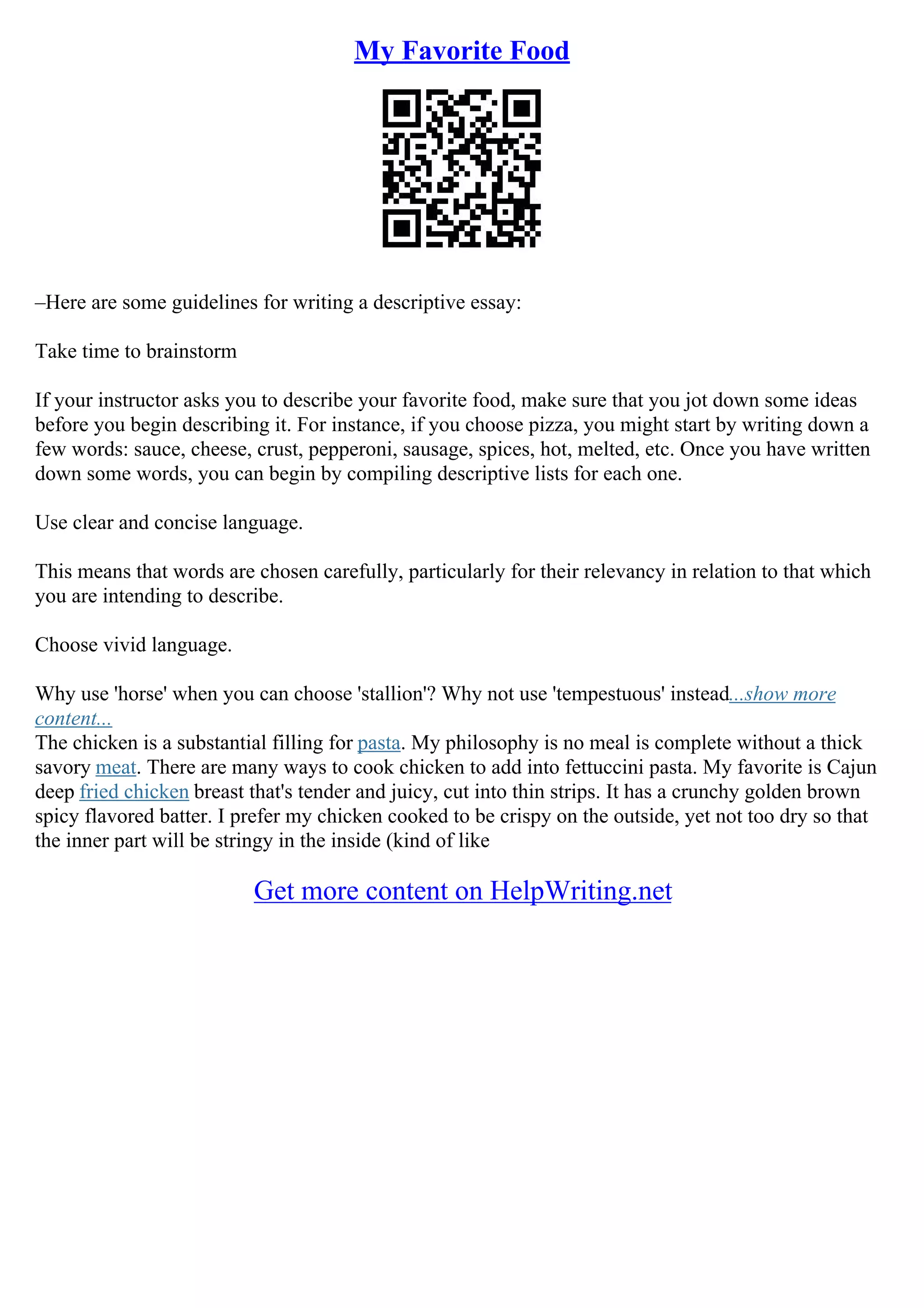 My Favorite Food Essay | PDF