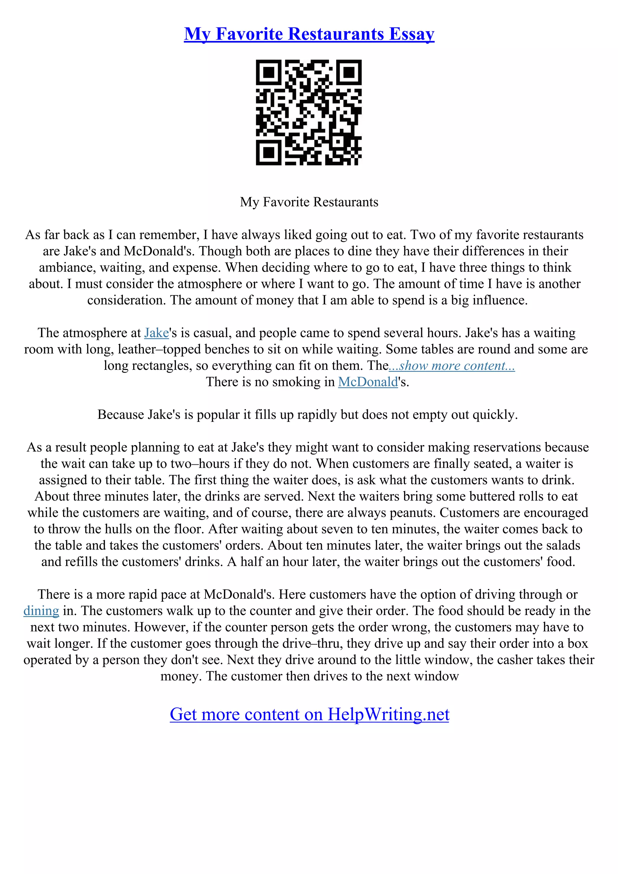 My Favorite Food Essay | PDF