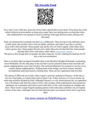 My Favorite Food Essay | PDF