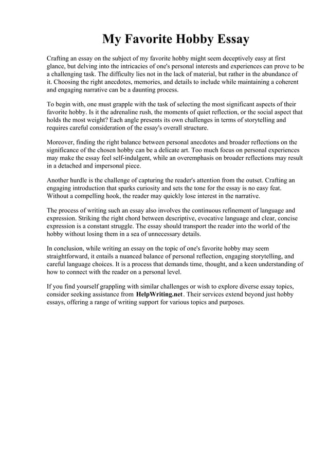 My Favorite Hobby Essay | PDF | Healthcare Industry | Industries