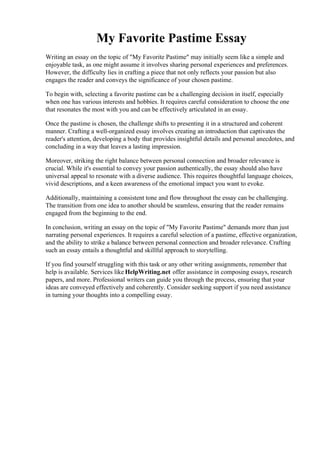 My Favorite Pastime Essay | PDF