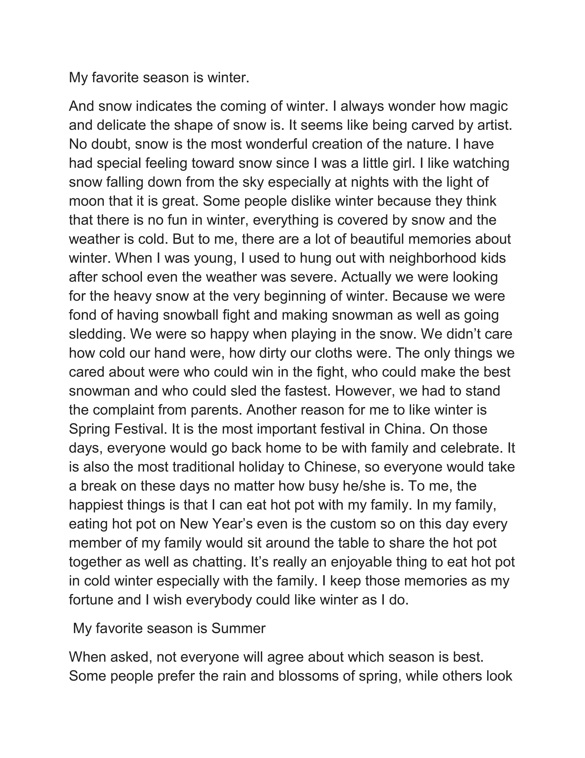 My favorite season is winter | DOCX