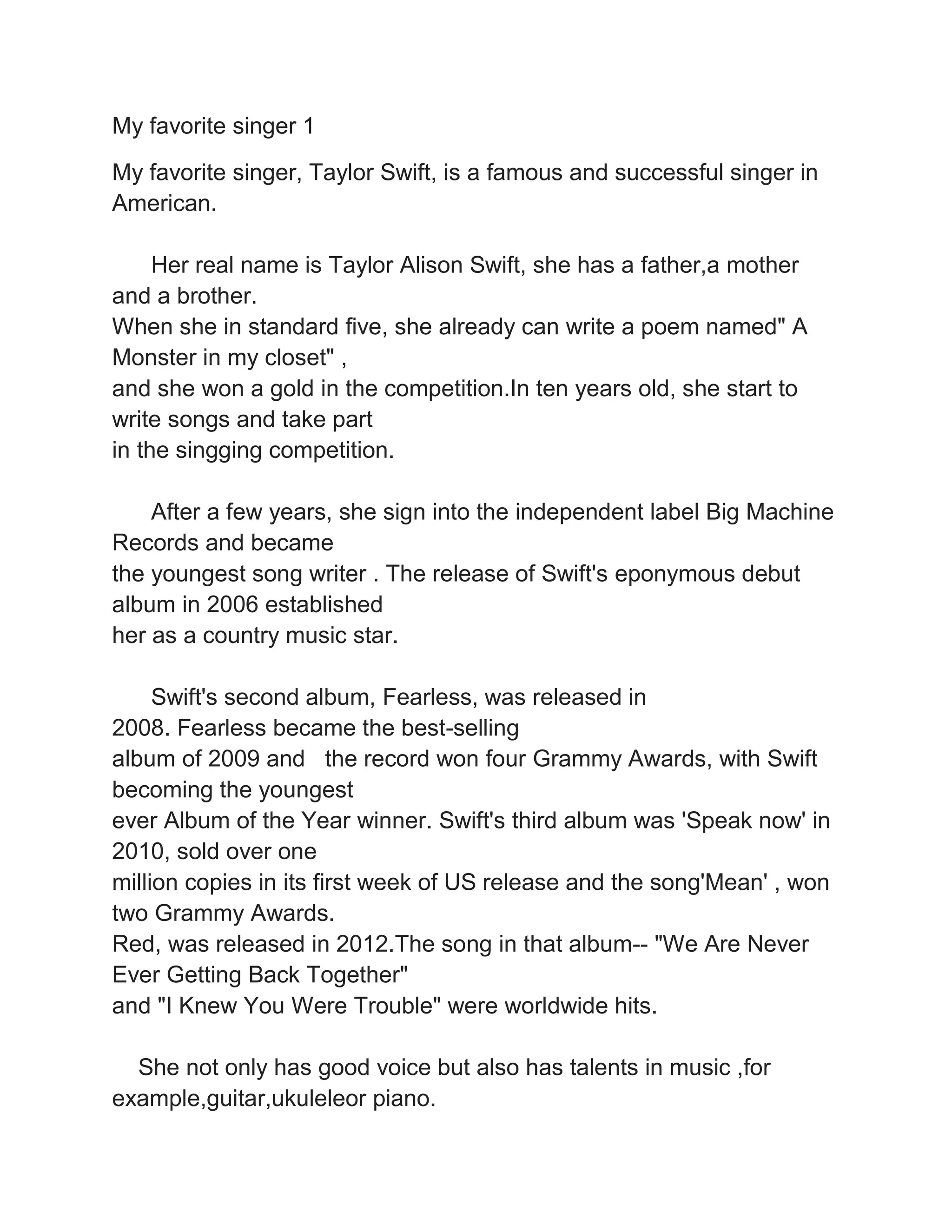 My favorite singer 1 | DOCX