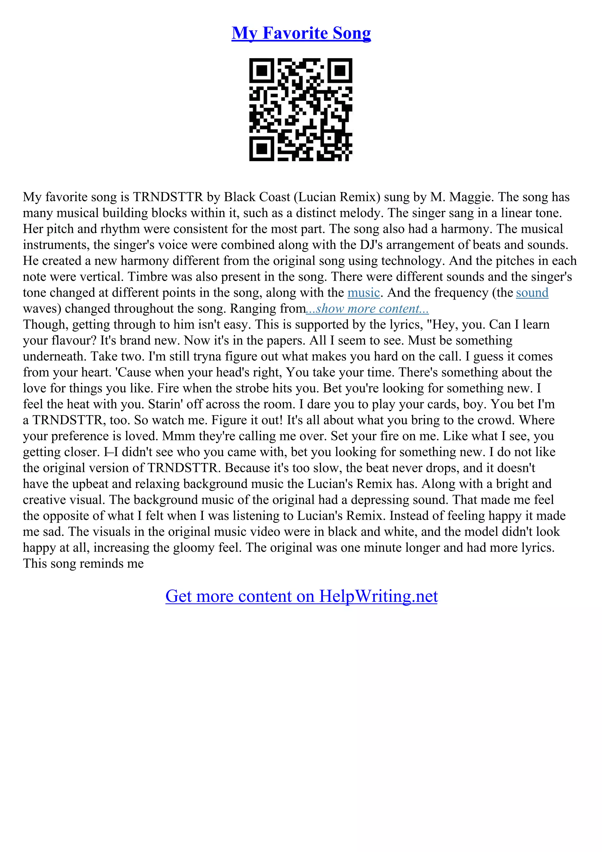 My Favorite Song Essay | PDF