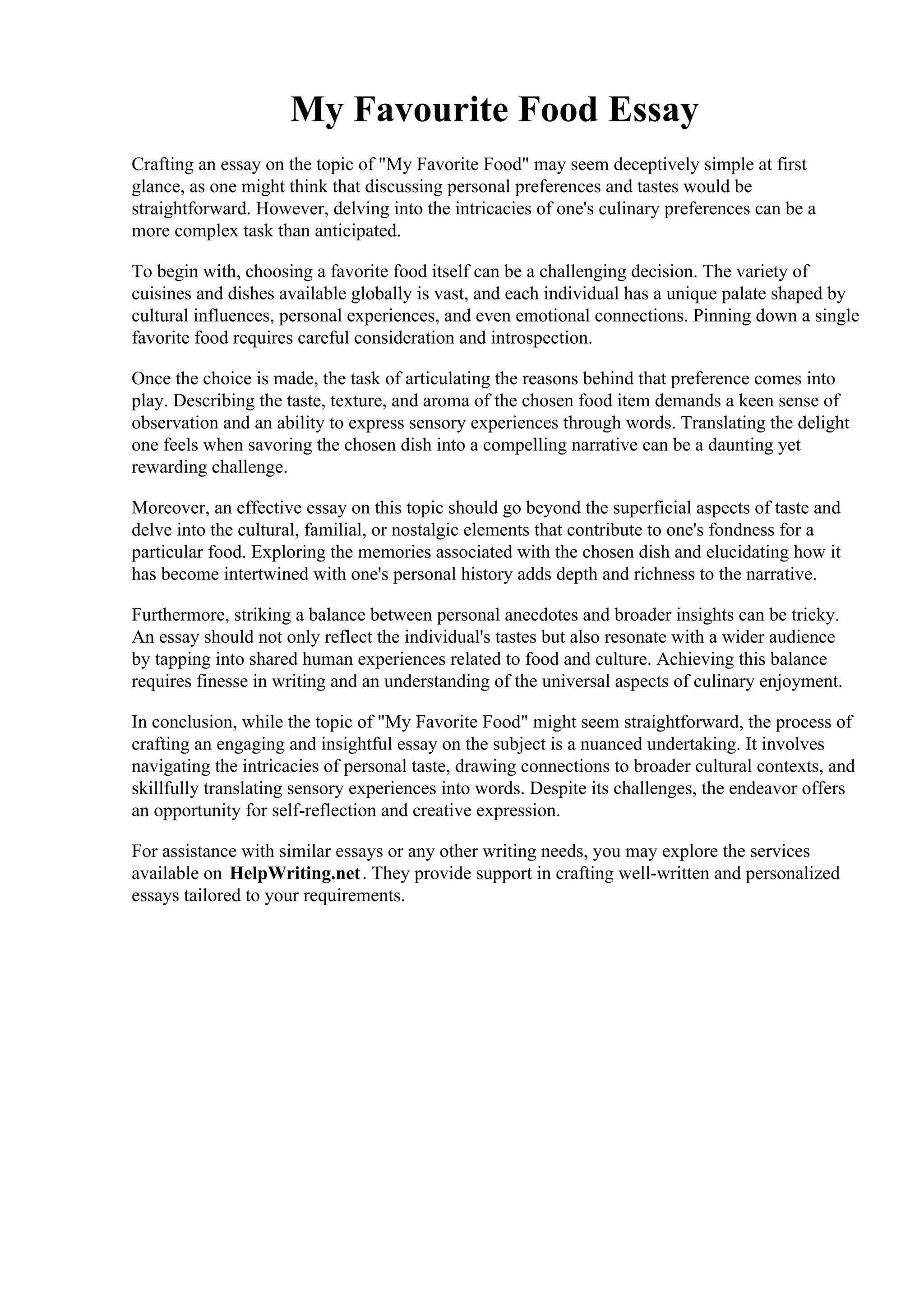 My Favourite Food Essay. My Favorite Food Essay For Class 1 Sitedoct.org