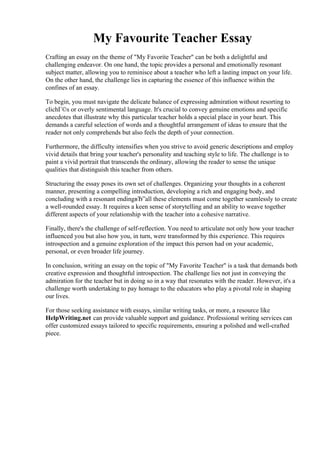 My Favourite Teacher Essay. Essay on my favourite teacher. Essay on My ...