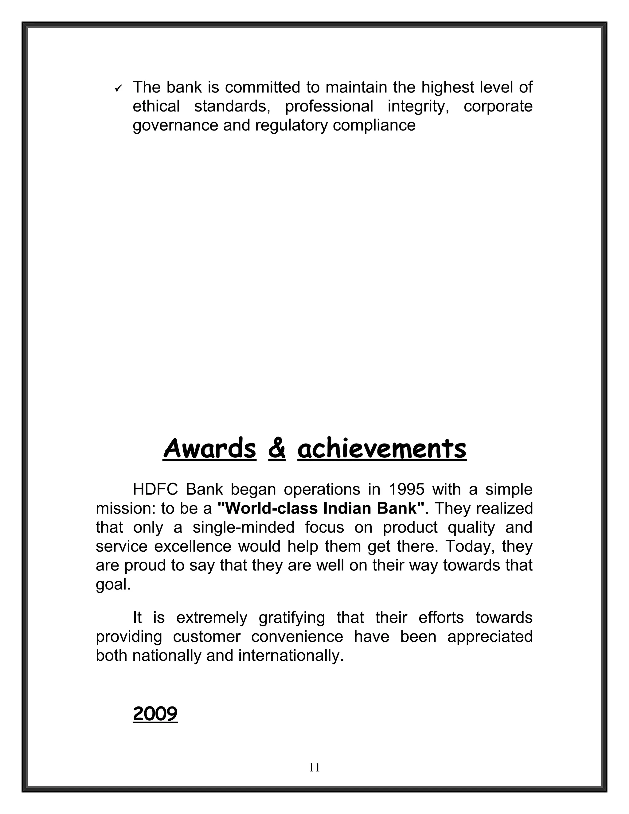 HDFC bank project report | DOC