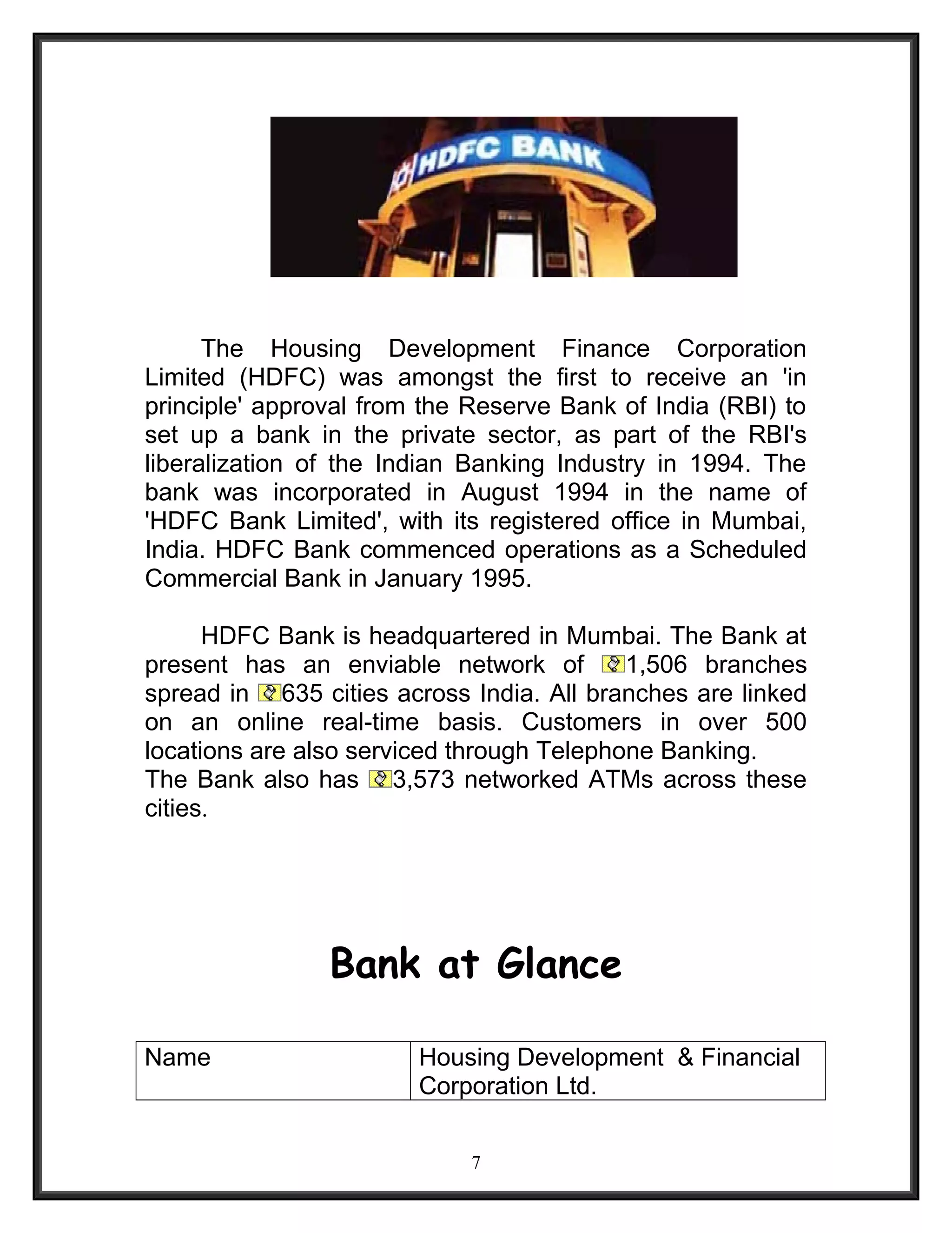 HDFC bank project report | DOC