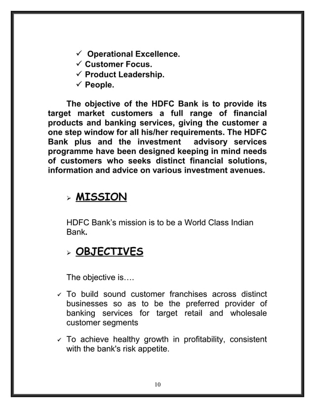 HDFC bank project report | DOC | Business Banking & Finance | Business