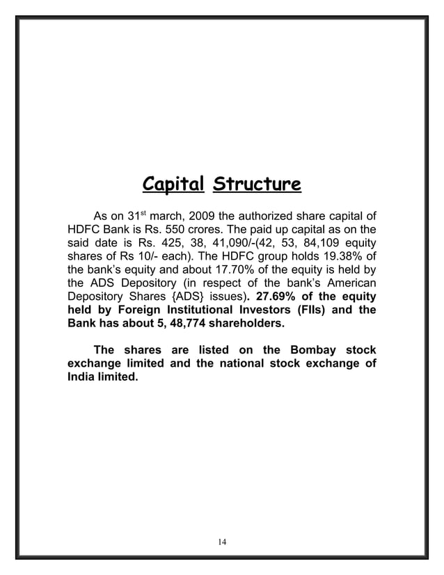 HDFC bank project report | DOC | Business Banking & Finance | Business