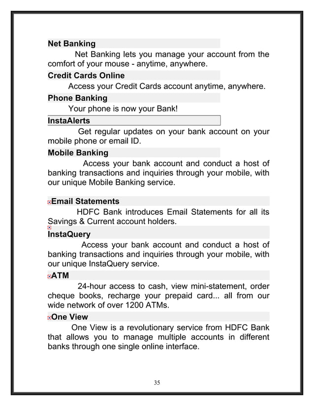 HDFC bank project report | DOC | Business Banking & Finance | Business