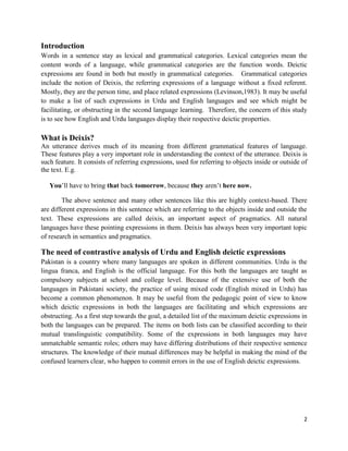 A Contrastive Analysis of Urdu and English deixis. | PDF