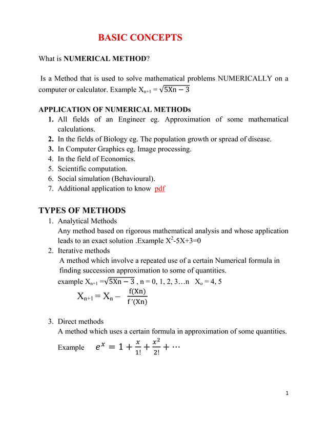 NUMERICA METHODS 1 final touch summary for test 1 | PDF